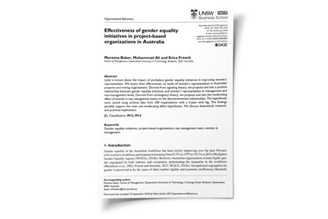 Effectiveness Of Gender Equality Initiatives In Project Based Organizations In Australia John