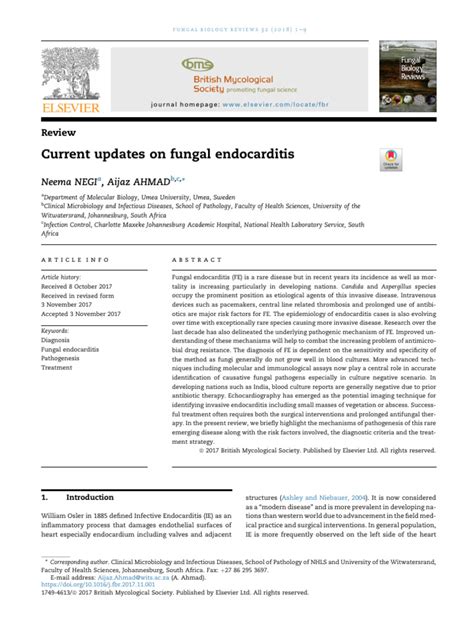 Current Updates On Fungal Endocarditis Pdf