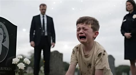 Un petit garçon pleure sur la tombe de sa mère en disant Elle nest pas morte Elle est
