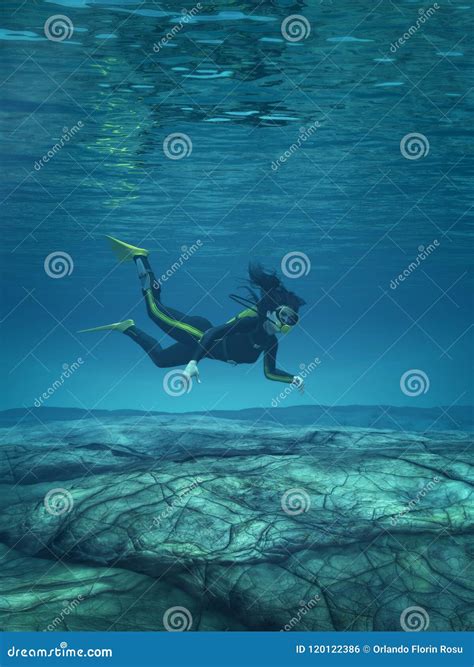 Taucher Der Unter Wasser Schwimmt Stock Abbildung Illustration Von
