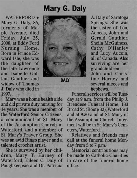 Obituary For Mary G Daly Aged 86