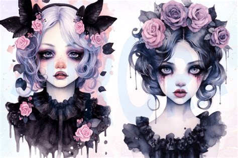Beautiful Watercolor Gothic Vampire Girl Graphic By Pro Aurora Designs