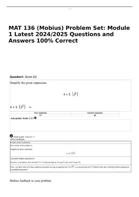 Mat 136 Mobius Problem Set Module 1 Latest 2024 2025 Questions And Answers 100 Correct Mat