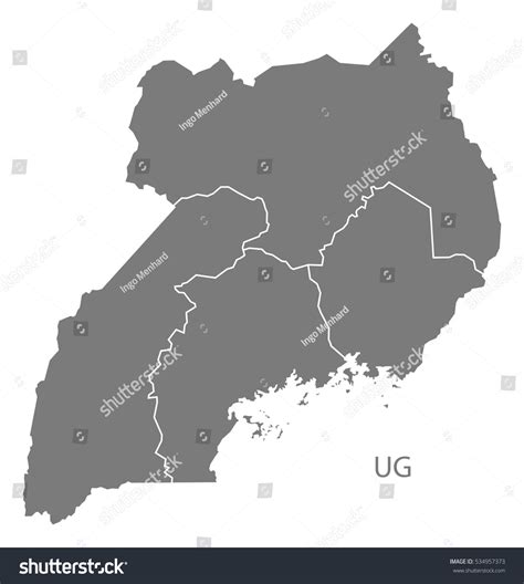 Uganda Regions Map Grey Illustration Stock Vector Royalty Free 534957373