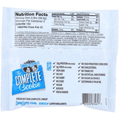 Lenny And Larrys The Complete Cookie Chocolate Chip 4 Oz Vegan Black