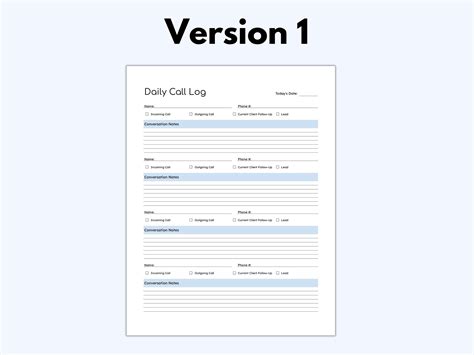 Printable Daily Call Log Communication Log Call Back Tracker Missed