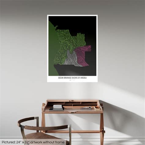 Angola Ocean Drainage Basin Map Black V2 Fine Art Print