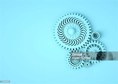 협력과 팀워크를 상징하는 파란색 기어의 구성 텍스트에 배치합니다 흑백 최소 개념 3d 렌더링 추상적인에 대한 스톡 사진 및 기타 이미지 Istock