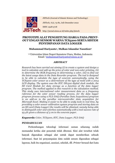Pdf Prototipe Alat Penghitung Harga Pada Print Out Engan Sensor Warna Tcs3200 Serta Sistem