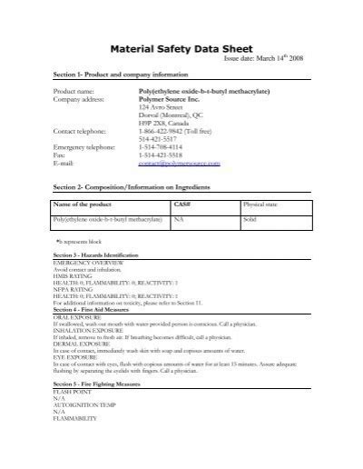 Material Safety Data Sheet Polymer Source