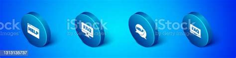 Isometric 브라우저 도움말 텍스트 도움말 노트북 및 Faq 및 컴퓨터 모니터 아이콘음성 거품을 설정합니다 벡터 3차원