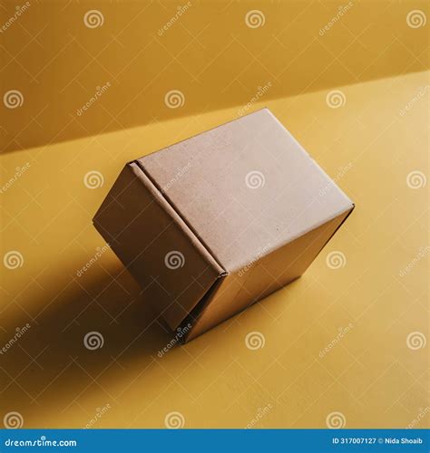 Simple Functional Tilted Cardboard Box On A Yellow Surface Closed Lid