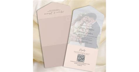 Elegant Photo Vellum Overlay Peach Qr Code All In One Invitation Zazzle