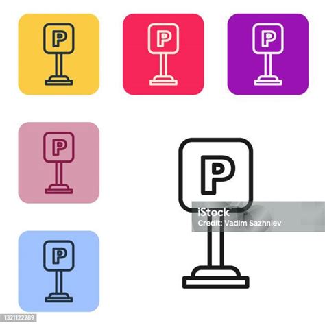 Zwart Lijn Parkeren Pictogram Geïsoleerd Op Witte Achtergrond Het