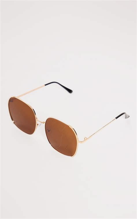 Gold Oversized Rounded Squared Sunglasses Accessories Plt
