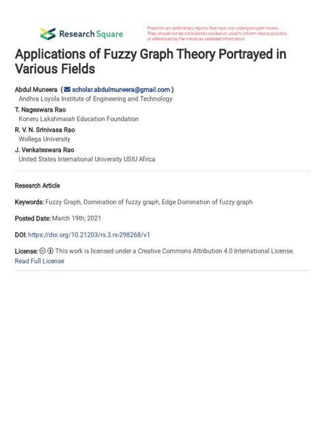 Applications Of Fuzzy Graph Theory Portrayed In Various Fields Pdf