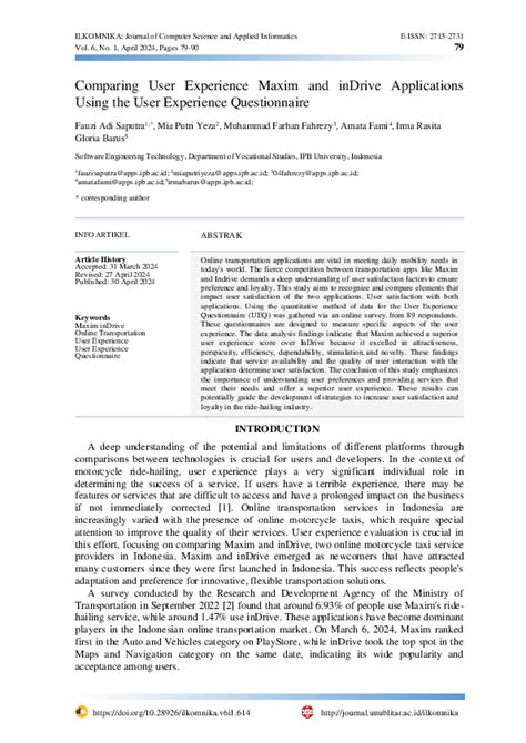 Pdf Comparing User Experience Maxim And Indrive Applications Using The User Experience