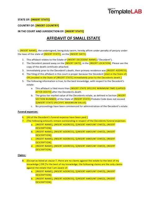 44 Useful Small Estate Affidavit Forms Printable And Free