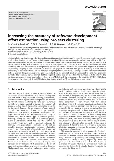Pdf Increasing The Accuracy Of Software Development Effort Estimation