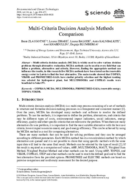 Pdf Multi Criteria Decision Analysis Methods Comparison