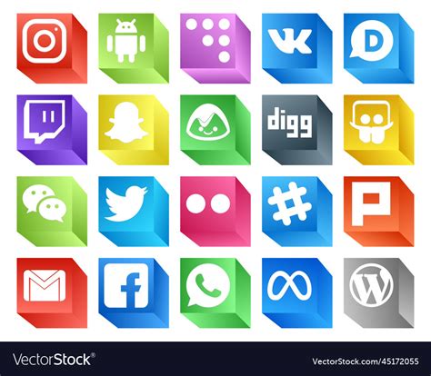 20 Social Media Icon Pack Including Plurk Slack Vector Image