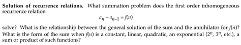 solved solution of recurrence relations what summation