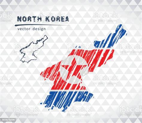 내 손으로 그린 스케치 펜 지도 함께 북한의 지도 벡터 일러스트 레이 션 건축물에 대한 스톡 벡터 아트 및 기타 이미지