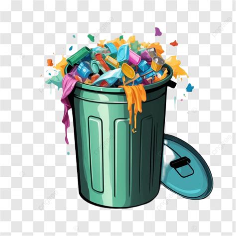 다채로운 사탕이 잔뜩 들어 있는 녹색 쓰레기통 녹색 쓰레기통 그 안에 다채로운 사탕 한 다발 ~할 수 있다 Png 일러스트