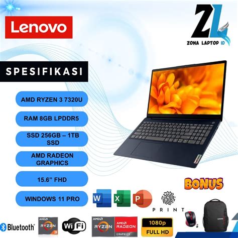 Jual Laptop Lenovo Ideapad Slim 1 15 Amd Ryzen 3 7320U RAM 8GB SSD 512GB Windows 11 Home