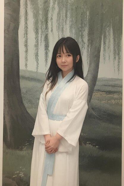 Premium Ai Image A Girl In A White Kimono Stands In Front Of A Forest