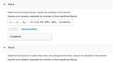 Solved Determine The Principal Stresses Specify The