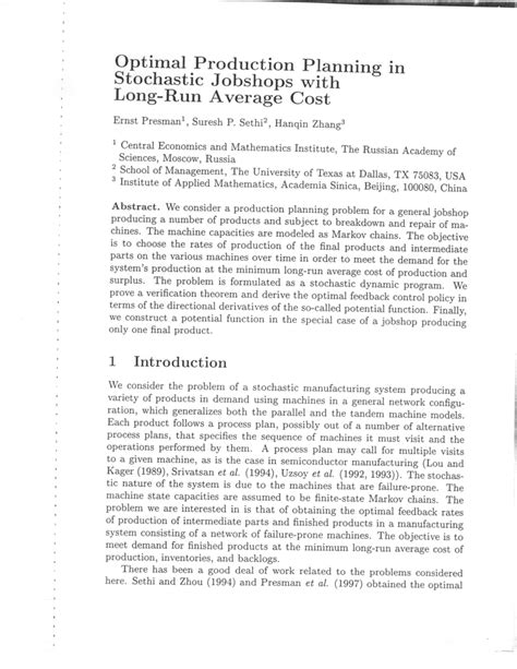 Pdf Optimal Production Planning In Stochastic Jobshops With Long Run Average Cost