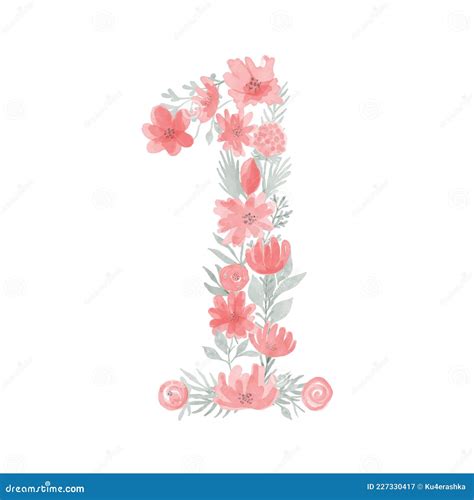 Acuarela Floral Número 1 Número Uno Hecho De Flores Monograma De