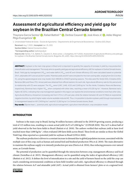 Pdf Assessment Of Agricultural Efficiency And Yield Gap For Soybean In The Brazilian Central