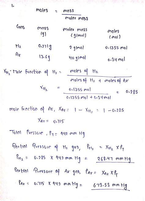 Solved 1 A Mixture Of Hydrogen And Argon Gases At A Total Pressure