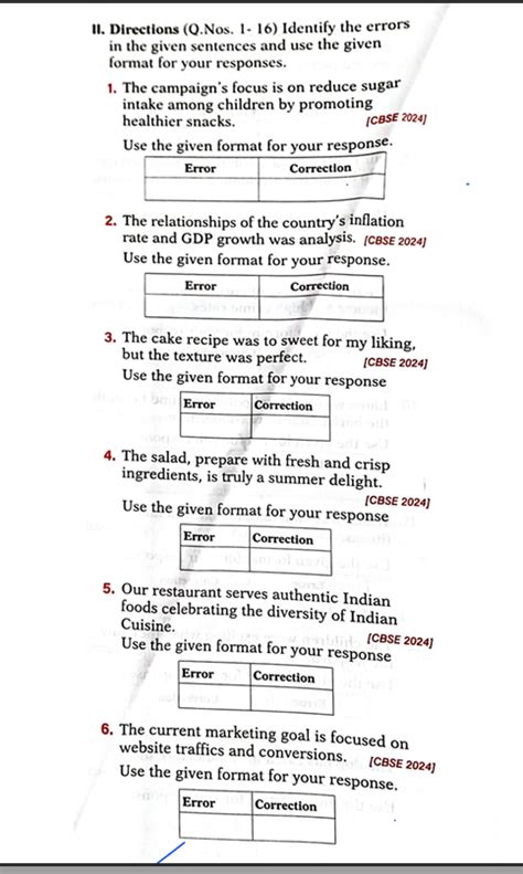 Ii Directions Qnos 1 16 Identify The Errors In The Given Sentences