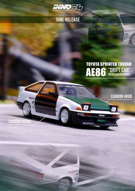 INNO MODELS INNO TOYOTA SPRINTER TRUENO AE DRIFT CAR WITH CARBON AND CARBON FIBER ON