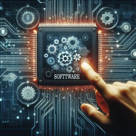 Futuristic Software Interface With Gears And Circuit Board Concept Stock Illustration