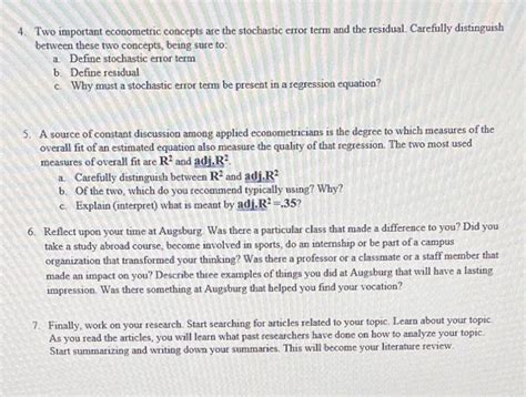 Solved Two Important Econometric Concepts Are The Stochastic
