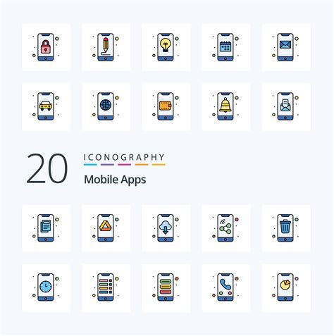 20 Mobile Apps Line Filled Color Icon Pack Like Mobile Contact App App