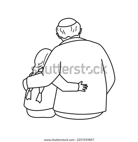 Grandfather Hugging Granddaughter Back View Vector Stock Vector