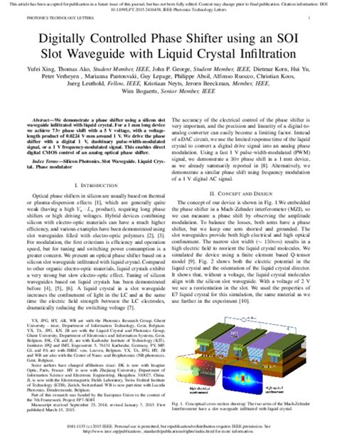 Pdf Digitally Controlled Phase Shifter Using An Soi Slot Waveguide