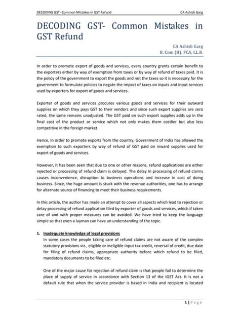 Common Mistakes In Gst Refund Pdf