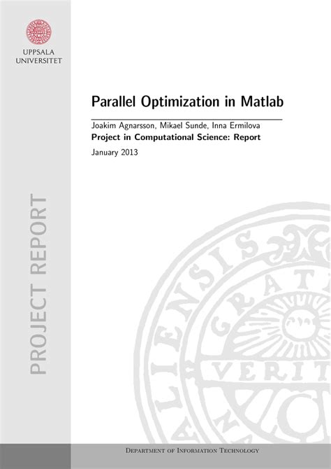 Pdf Parallel Optimization In Matlab Project Report
