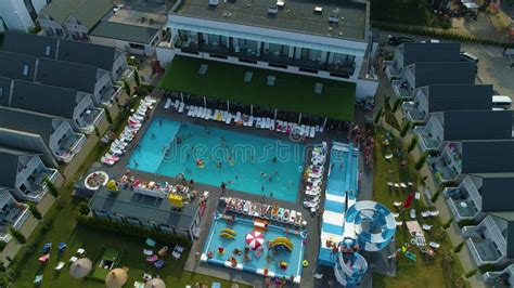Swimming Pool Holiday Park Mielno Basen Aerial View Poland Stock Video
