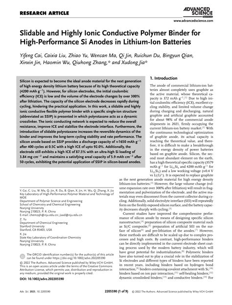 Pdf Slidable And Highly Ionic Conductive Polymer Binder For High