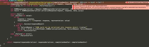swift2 cannot specialize non generic type responseserializer stack