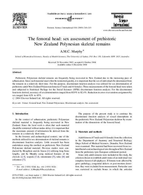 Pdf The Femoral Head Sex Assessment Of Prehistoric New Zealand