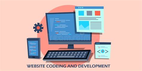 flat design concept of website coding programming development stock