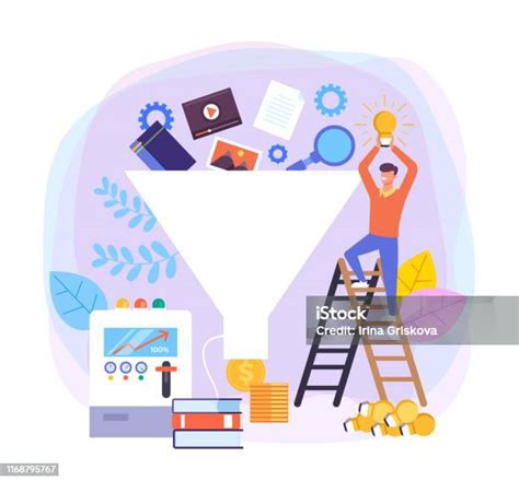 판매 깔때기 비즈니스 아이디어 평면 그래픽 디자인 배너 포스터 벡터 개념 일러스트 깔때기에 대한 스톡 벡터 아트 및 기타 이미지 깔때기 납 순서 Istock